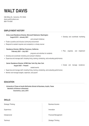 Residence Director Resume Sample & Tips | Online Resume Builder
