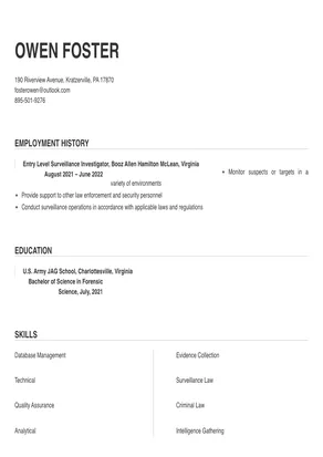 Surveillance Investigator Resume Sample & Tips | Online Resume Builder
