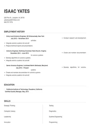 Avionics Engineer Resume Sample & Tips | Online Resume Builder
