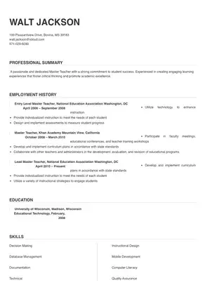 Master Teacher Resume Sample & Tips | Online Resume Builder